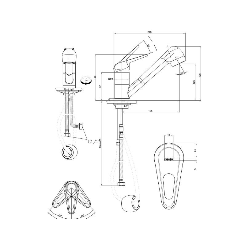 Vodovodní baterie Franke FC 9547.031 / Chrom / Sprcha